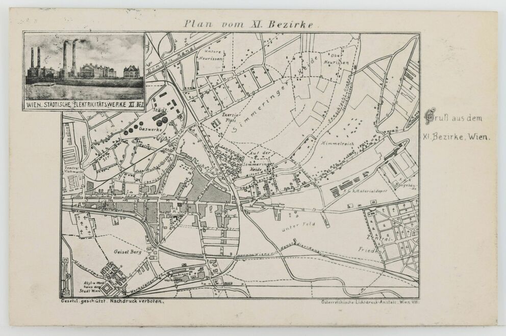11., "Plan vom XI. Bezirke" und Teilansicht der städtischen ...