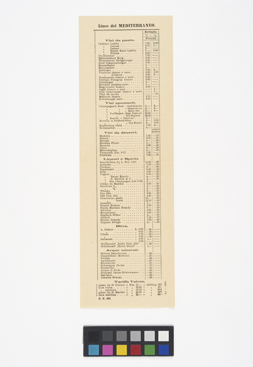 Rechnungszettel der "Linee del Mediterraneo", beigelegt einer Wein- und ...