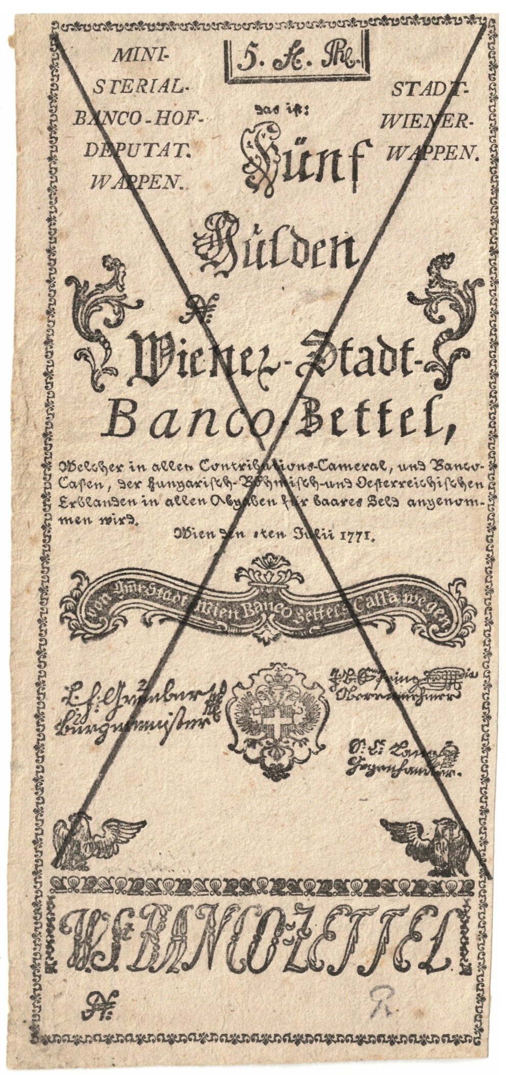 Banco-Zettel, 5 Gulden – Wien Museum Online Sammlung