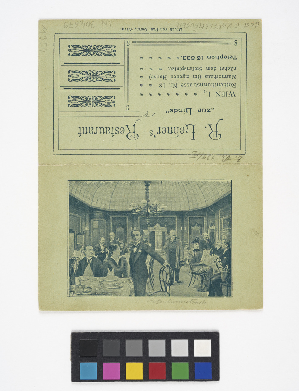 Werbekarte von R. Lehner's Restaurant "zur Linde", 1., Rotenturmstraße ...