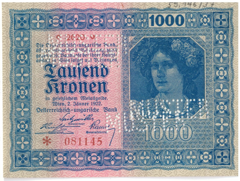 Banknote (Muster), 1000 Kronen – Wien Museum Online Sammlung