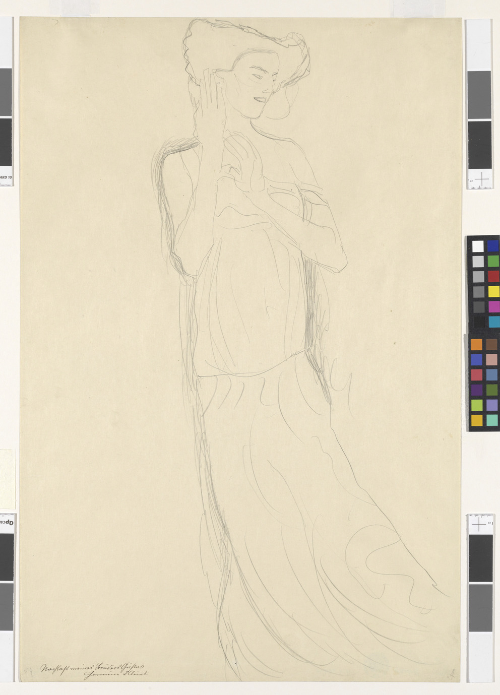 Stehende Frauenfigur mit erhobenen Unterarmen nach rechts – Wien Museum ...