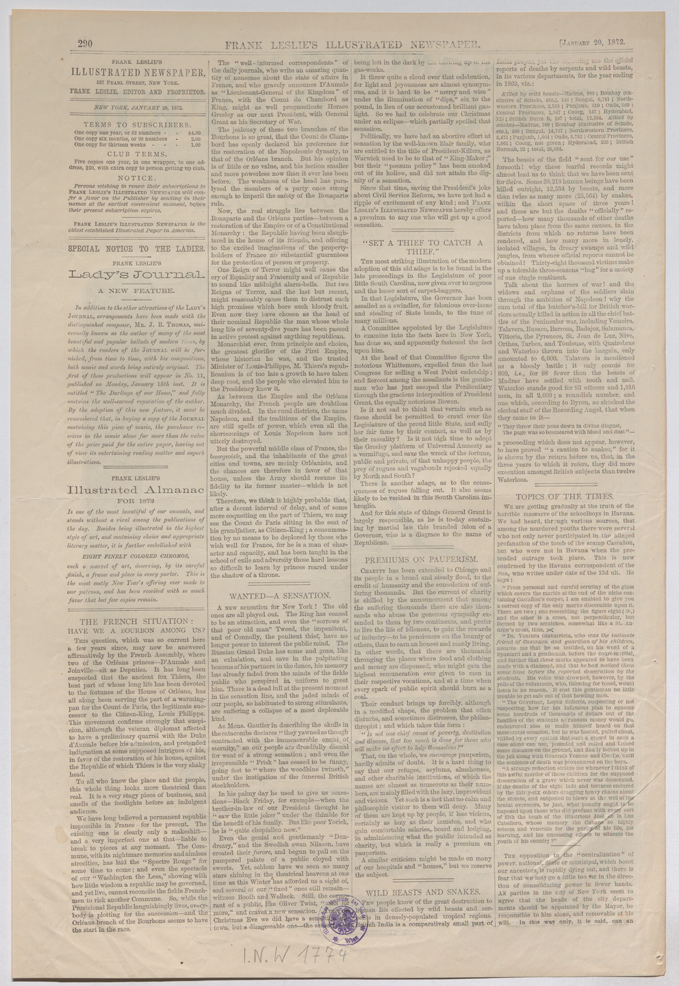 "NEW YORK CITY. ASSASSINATION OF COLONEL JAMES FISK JR., BY EDWARD S ...