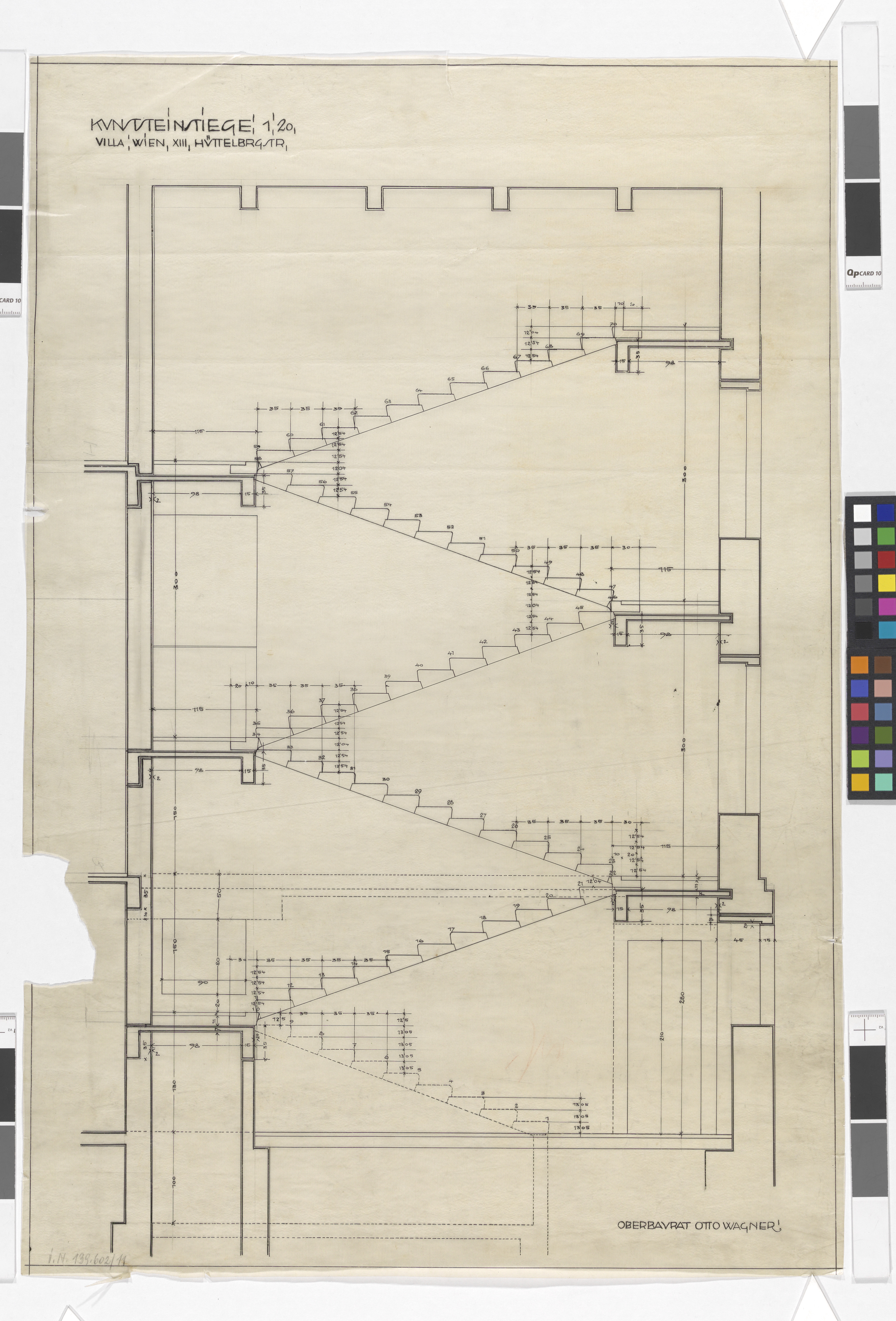 Zweite Villa Wagner, 14., Hüttelbergstraße 28, Stiegenhaus, Schnitt ...