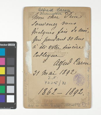 Alfred Caron (1838-1899), Tänzer, Tanzlehrer (rückseitig eigenhändige ...