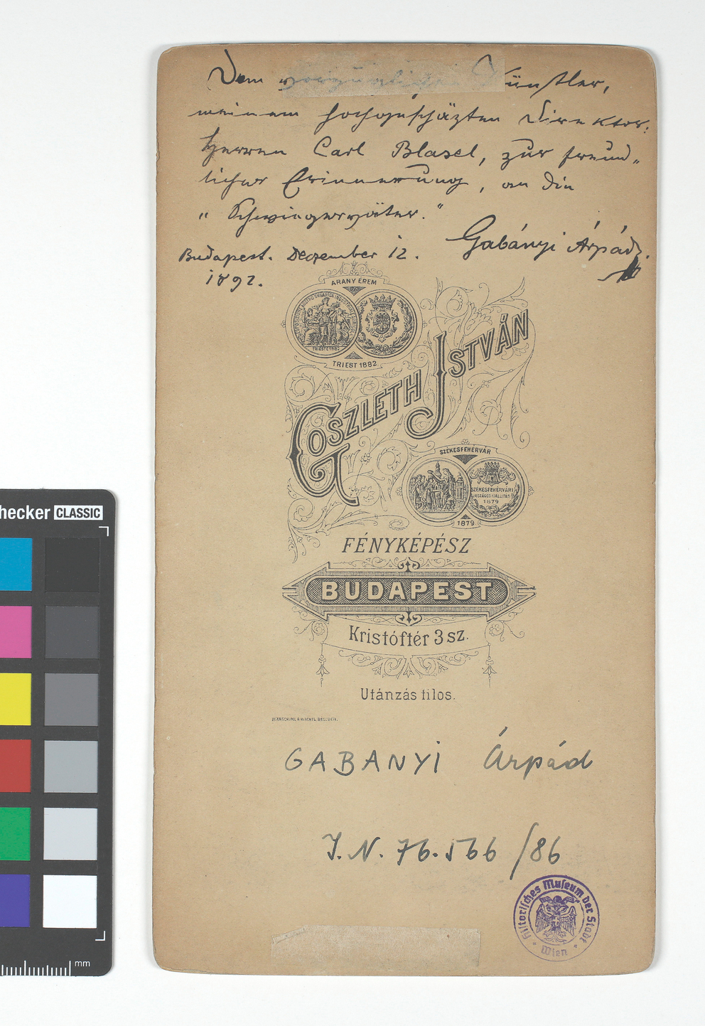 Árpád Gabányi (1855-1915), Schauspieler, Schriftsteller (rückseitig ...