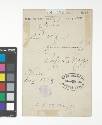 Carl La Roche (1794-1884), Schauspieler (rückseitig eigenhändige ...