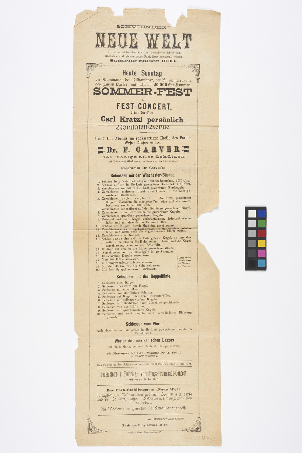 Speisen-Tarif (Speisekarte) der Restauration" Schwender's Park ...