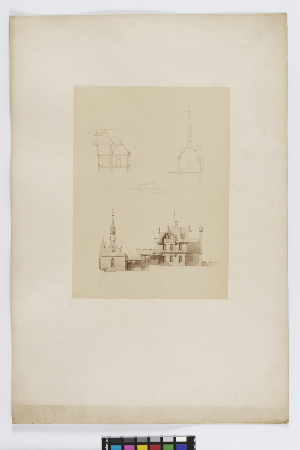 Entwurf zum Wiederaufbau der Burg Cochem, Ansicht - Kavaliershaus und ...