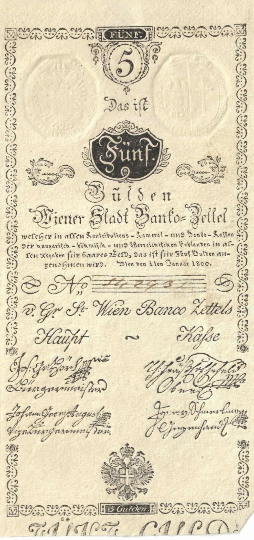 Banco-Zettel, 5 Gulden – Wien Museum Online Sammlung