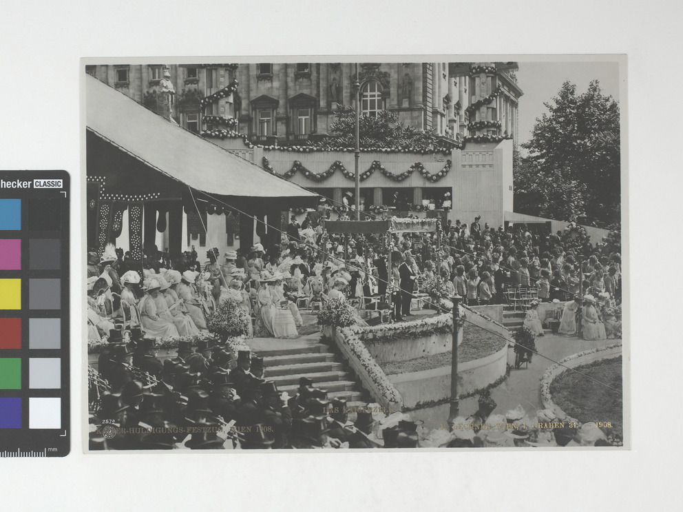 Der Kaiser-Huldigungs-Festzug, Wien 1908. Das Kaiserzelt. (Festzug zum ...